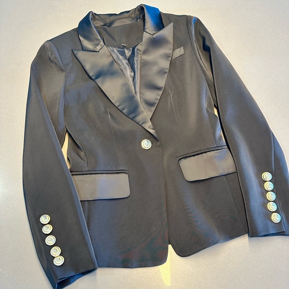 ShopPegasi | Jackets & Coats | New Black Satin Collar Blazer With Gold ...